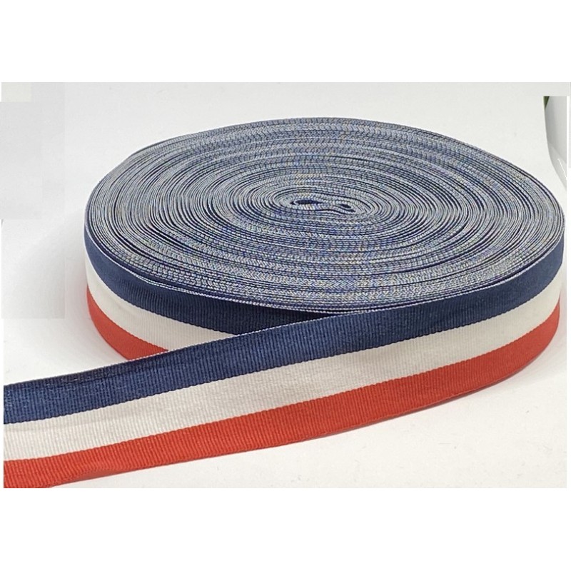 Ruban Tricolore 33 MM Au Mètre - Ruban Tissu Drapeau Bleu Blanc Rou...