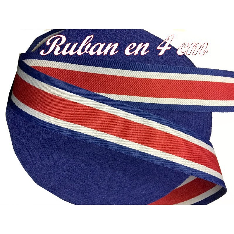 Ruban Au Mètre En Bleu Blanc Rouge En 4 Cm De largeur Gros Grain Ru...